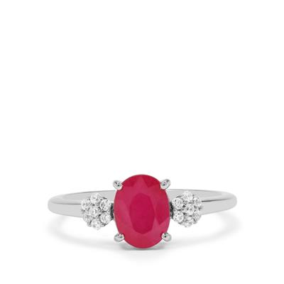 Kenyan Ruby Ring with White Zircon in Platinum Plated Sterling Silver 1 ...