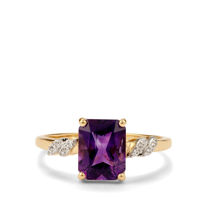 Moroccan Amethyst Ring with White Zircon in 9K Gold 2.18cts | Gemporia