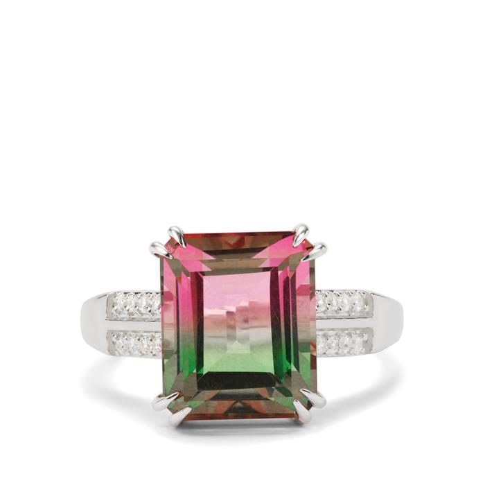 Watermelon Quartz Ring with White Zircon in Sterling Silver 7.55cts ...