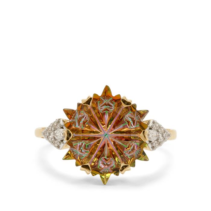 Snowflake Cut Twilight Topaz Ring with White Zircon in 9K Gold 5.70cts ...