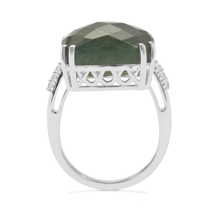 Labradorite Ring with White Zircon in Sterling Silver 14.35cts | Gemporia
