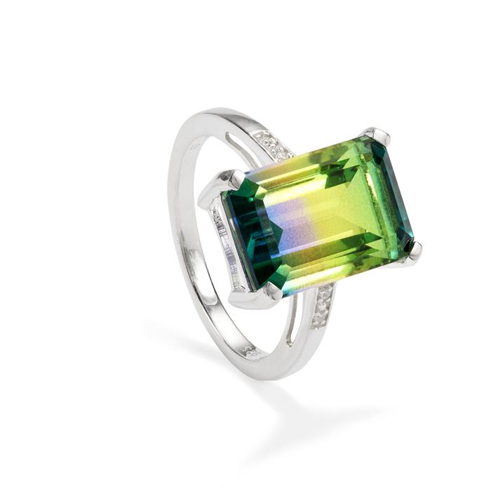 Rainbow Bi Colour Quartz Ring with White Zircon in Sterling Silver 8 ...