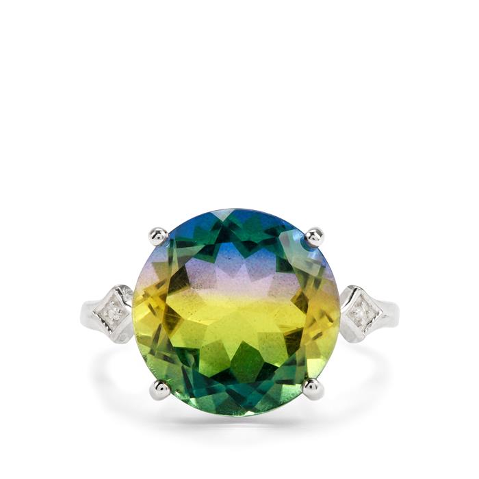 Rainbow Bi Colour Quartz Ring with White Zircon in Sterling Silver 9 ...