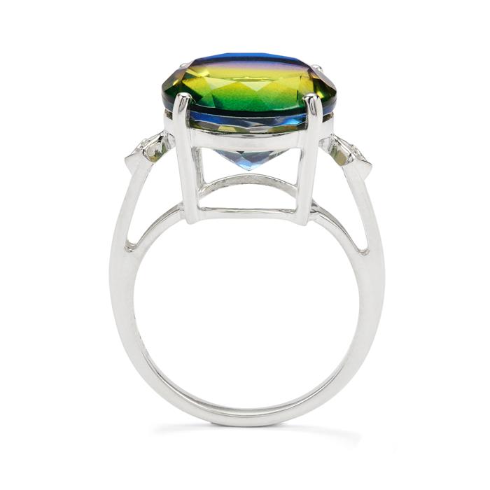 Rainbow Bi Colour Quartz Ring with White Zircon in Sterling Silver 9 ...