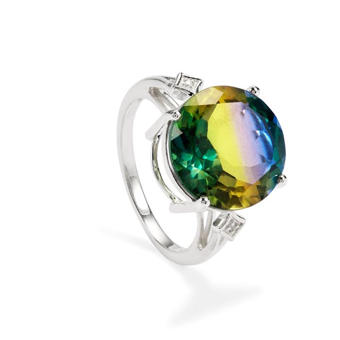 Rainbow Bi Colour Quartz Ring with White Zircon in Sterling Silver 9 ...
