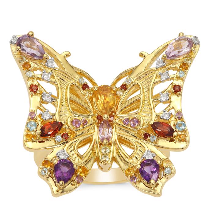 Diamantina Citrine Ring With Multi Gemstones in Gold Plated Sterling ...