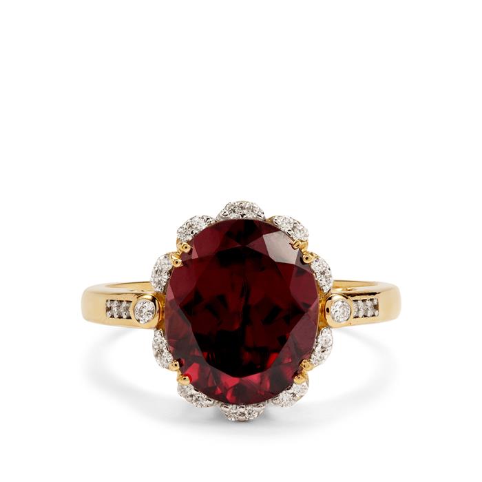 Red Zircon Ring with Diamond in 18K Gold 7.22cts | Gemporia