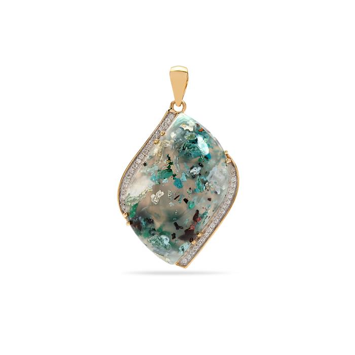 Blue Aquadite Pendant with Diamond in 18K Gold 57.32cts | Gemporia