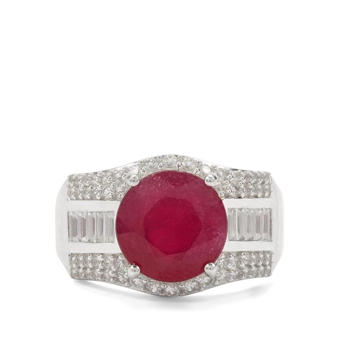 Malagasy Ruby Ring with White Zircon in Sterling Silver 7cts | Gemporia