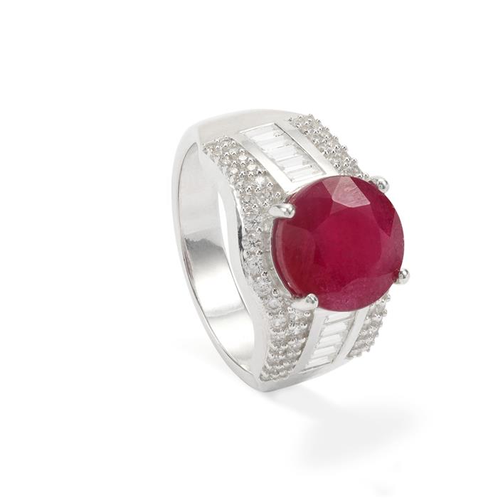 Malagasy Ruby Ring with White Zircon in Sterling Silver 7cts | Gemporia