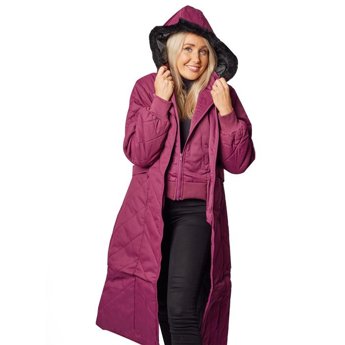Destello Long Winter Hooded Coat (Choice of 4 Sizes) (Burgundy) | Gemporia