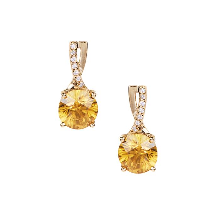 3.01ct Kaduna Canary and White Zircon 9K Gold Earrings