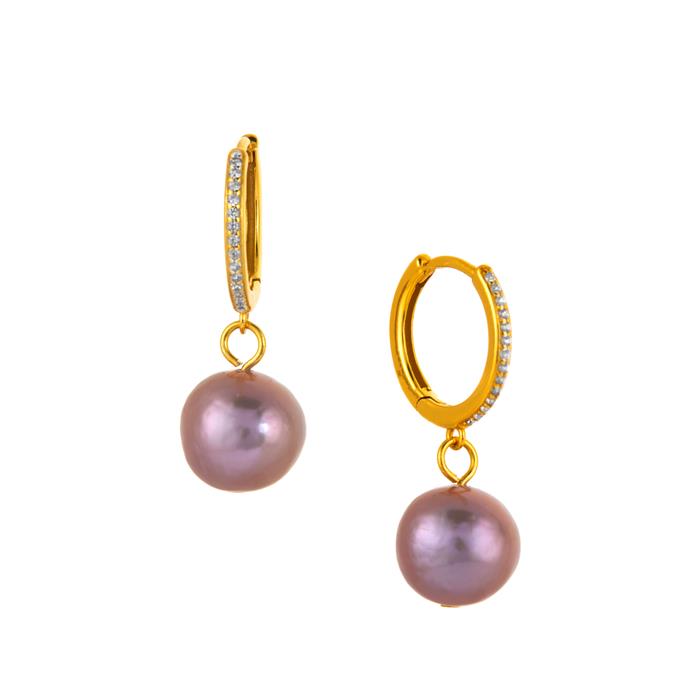 Lilac Luminescent Freshwater Pearls With Zircon Detail (9-10mm ...
