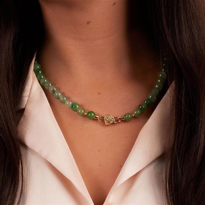Type A Dulong Jadeite Necklace with White Topaz in Gold Tone Sterling ...