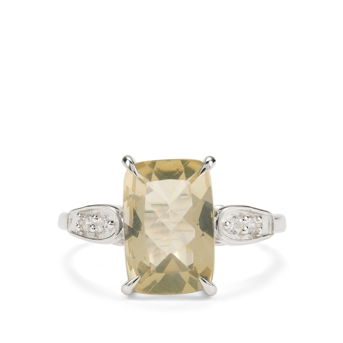 Yellow Labradorite Ring with White Zircon in Sterling Silver 3.64cts ...