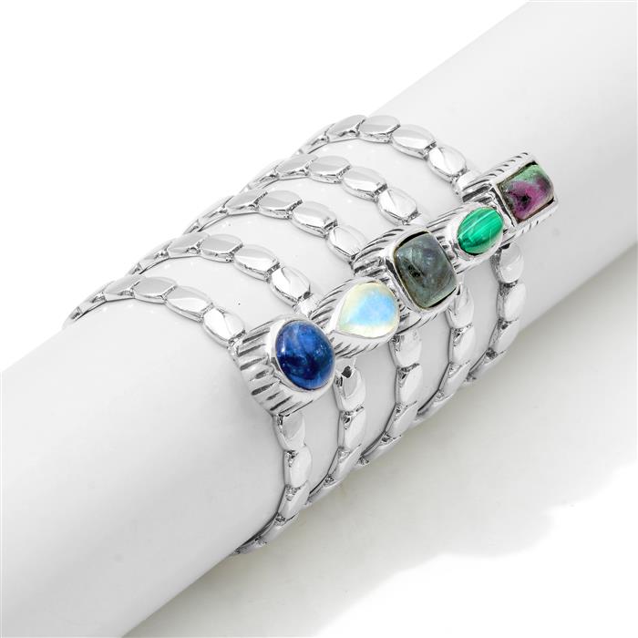 Multi Gemstone Set of 5 Balinese Rings in Sterling Silver 2.07cts ...