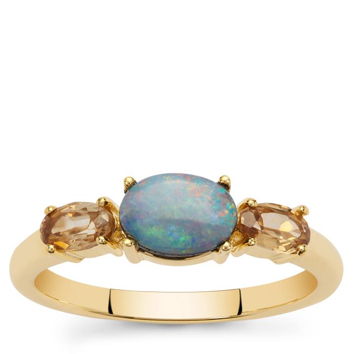 Crystal Opal on Ironstone & Capricorn Zircon 9K Gold Ring | Gemporia