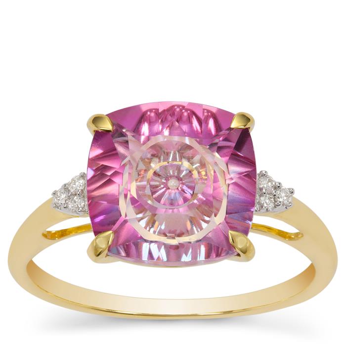 Lehrer Quasar Cut Orchid Topaz Ring with Diamond in 9K Gold 4.20cts ...