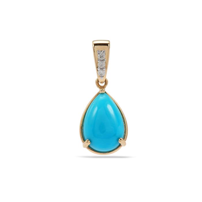 Sleeping Beauty Turquoise Pendant with White Zircon in 9K Gold 3cts ...