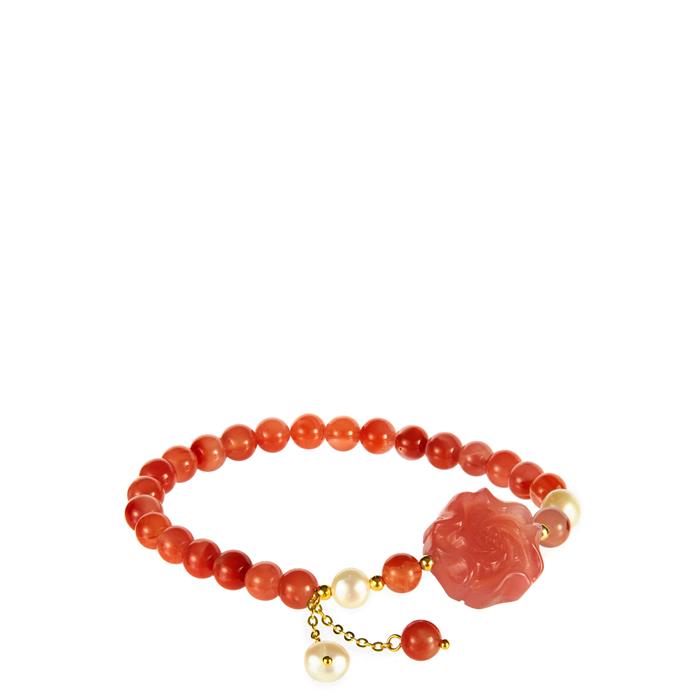 Nanhong Agate Carved Flower Bracelet with Freshwater Cultured Pearl in ...