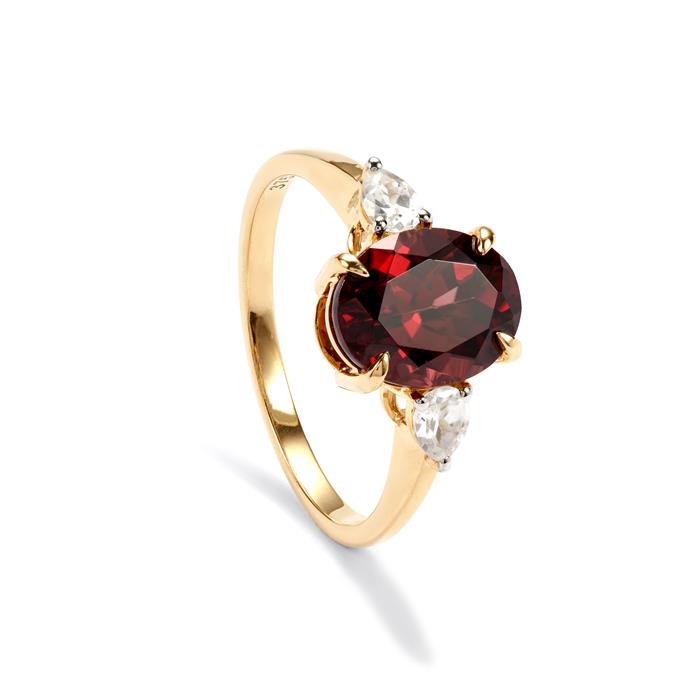 Red Zircon Ring with White Zircon in 9K Gold 4.17cts | Gemporia