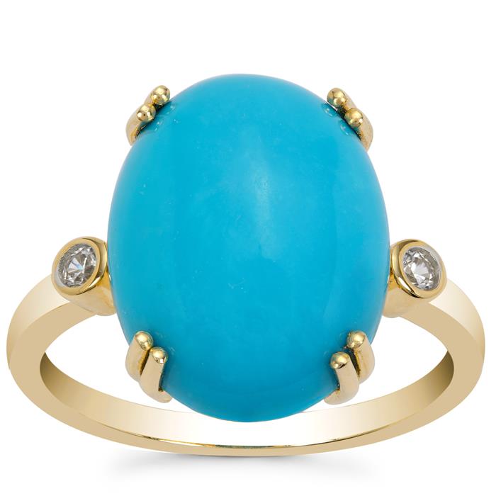 Sleeping Beauty Turquoise & White Zircon 9K Gold Tomas Rae Ring ATGW 7 ...