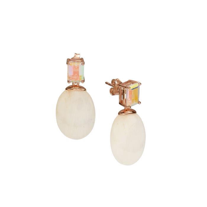 Mercury Mystic Topaz Earrings with Rainbow Moonstone in Rose Gold Flash ...