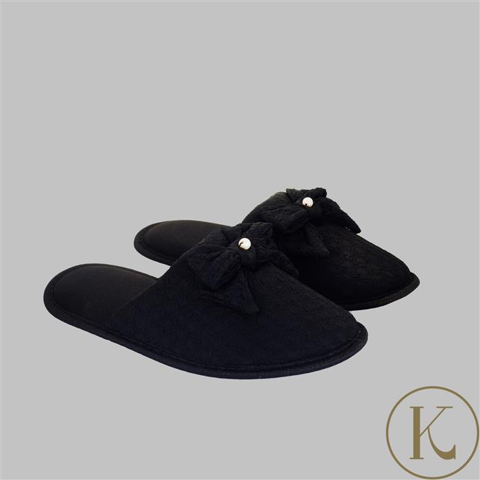 Kimbie Bow Slippers With Freshwater Pearls - Available in Black, Cream ...