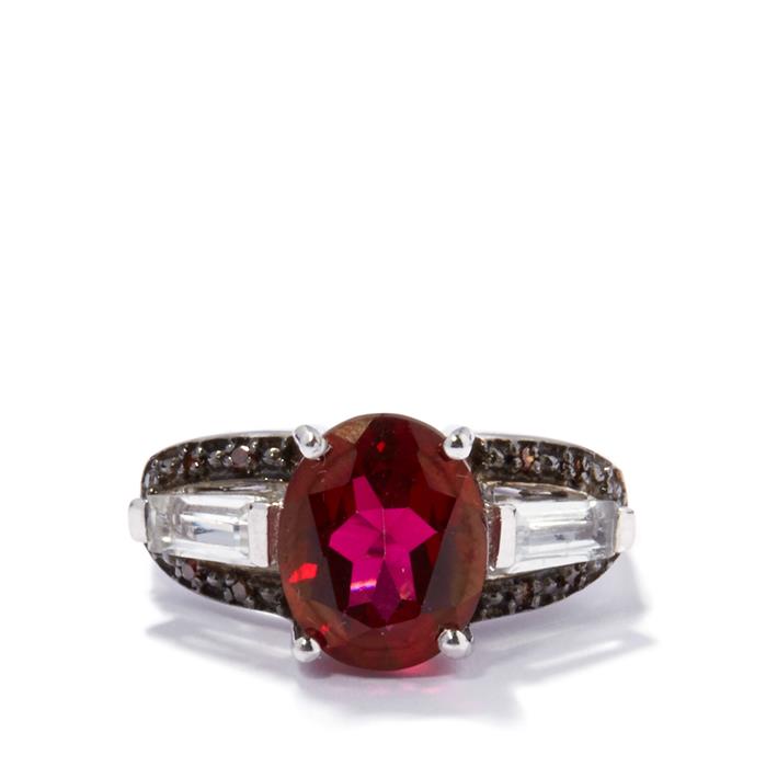 Mystic Crimson Red & White Topaz with Red Diamond Sterling Silver Ring ...