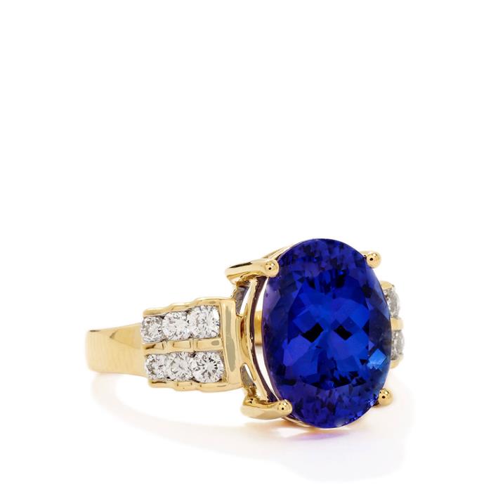 AAA Tanzanite & Diamond 18k Gold Tomas Rae Ring MTGW 5.63cts | Gemporia