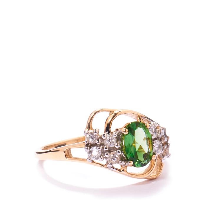 Chrome Tourmaline Ring with White Zircon in 9k Gold 0.80ct | Gemporia