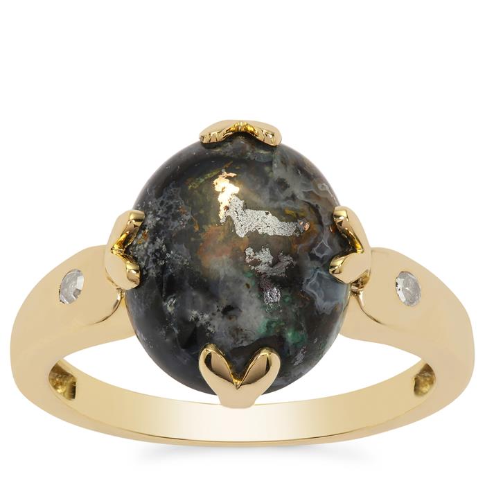 Aquadite Noir & Diamond 9K Gold Tomas Rae Ring ATGW 4.55cts | Gemporia