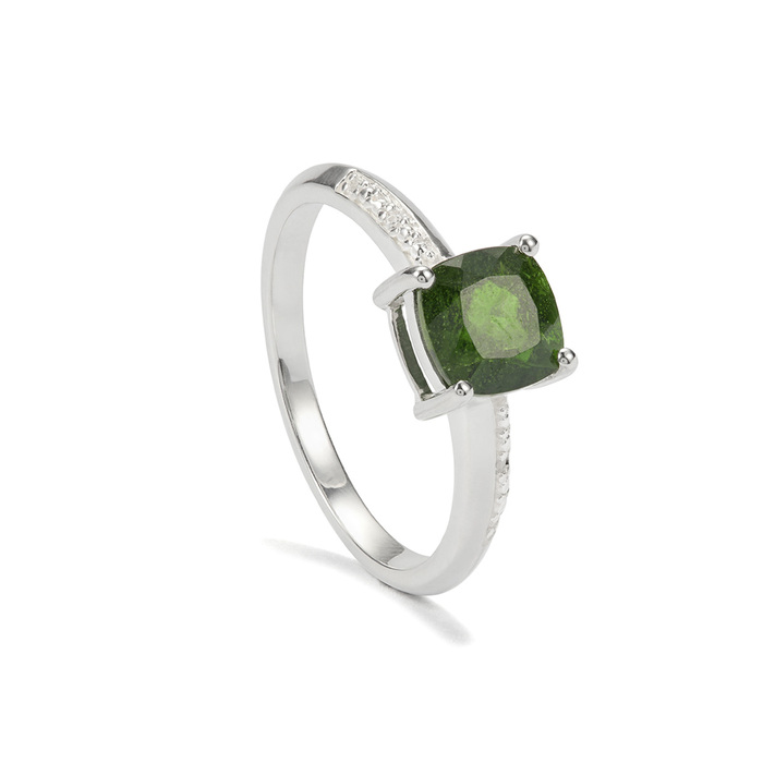 Chrome Diopside Ring With White Zircon In Sterling Silver 1 71cts