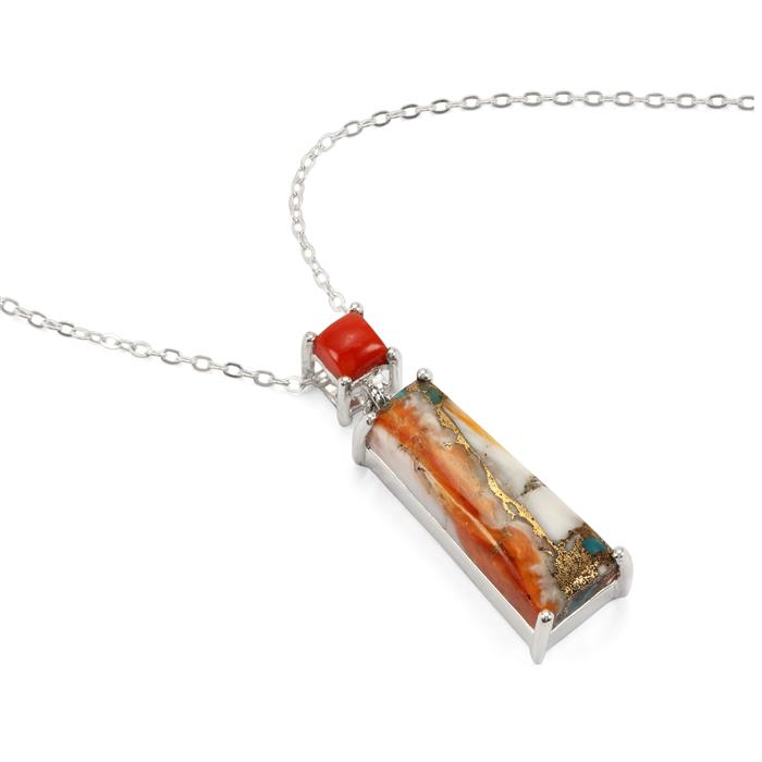 Spiny Oyster Copper Mojave Turquoise Pendant with Red Coral in Sterling ...