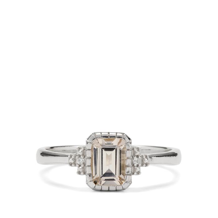 Champagne Danburite Ring with White Zircon in Sterling Silver 1ct ...