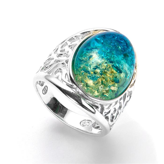 Baltic Ocean Blue Amber Ring in Sterling Silver (17 x 13mm) | Gemporia