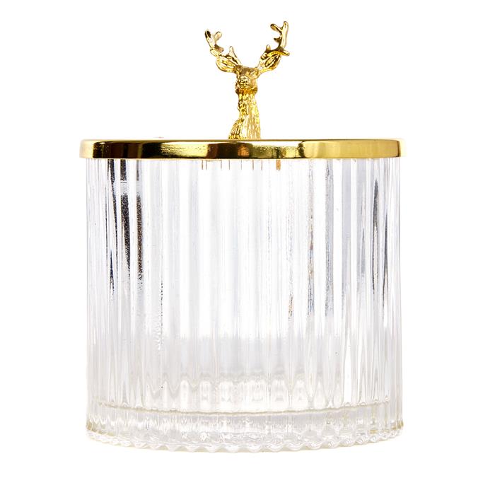 Bobble Glass Trinket Jar with Stag Lid - in Silver or Gold (Large ...