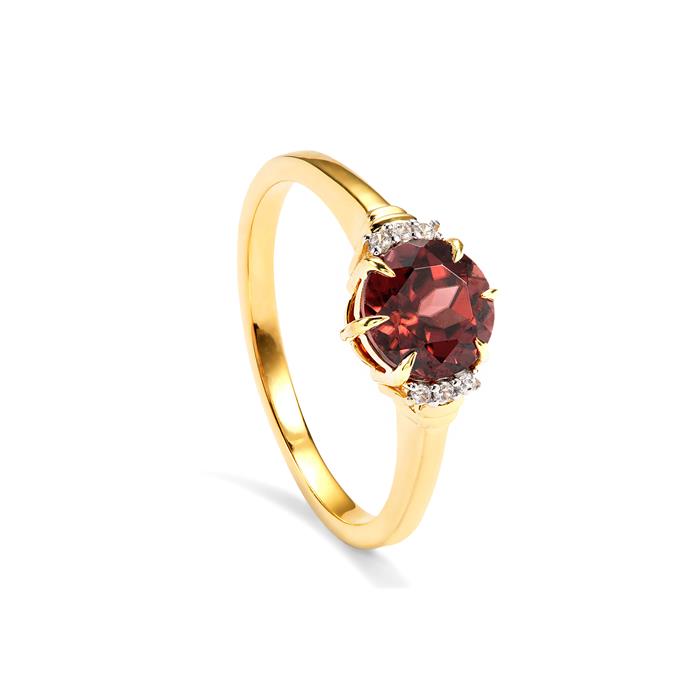Tanzanian Red Zircon Ring with White Zircon in 9K Gold 2.10cts | Gemporia