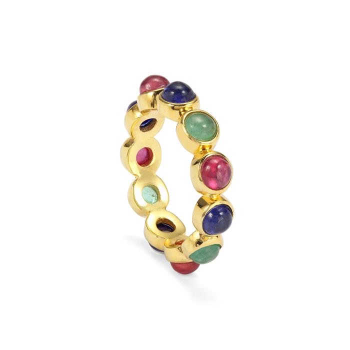 Sakota Emerald, Malagasy Ruby Ring with Sapphire in Gold Plated ...