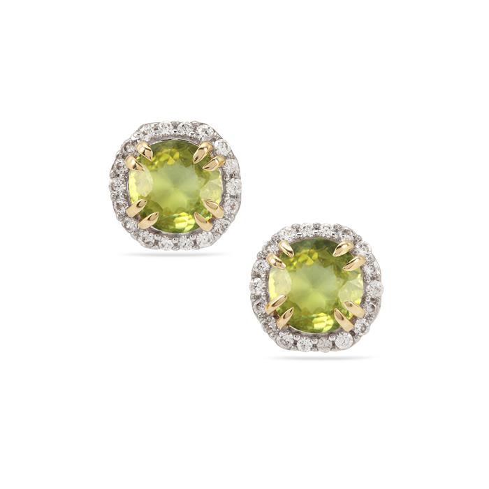 Ambilobe Sphene Earrings with White Zircon in 9K Gold 1ct | Gemporia