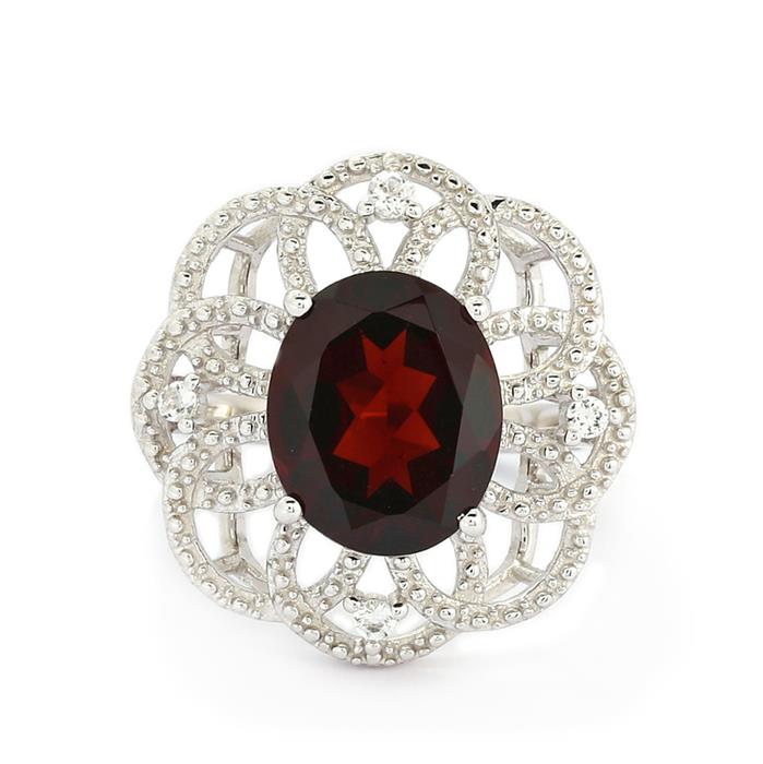 Rajasthan Garnet & White Topaz Sterling Silver Ring ATGW 5.32cts | Gemporia