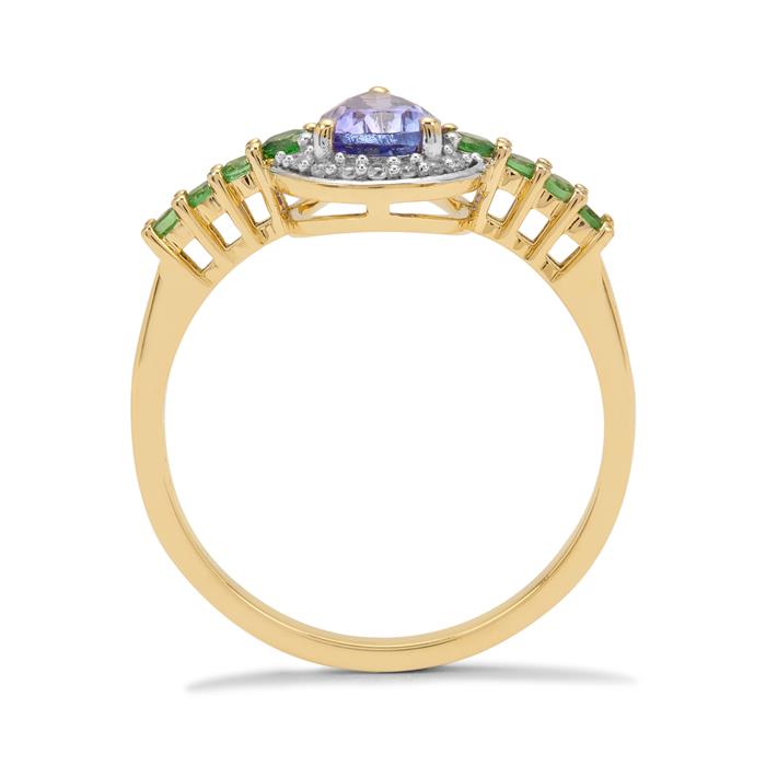 AA Tanzanite, Tsavorite Garnet Ring with White Zircon in 9K Gold 1 ...