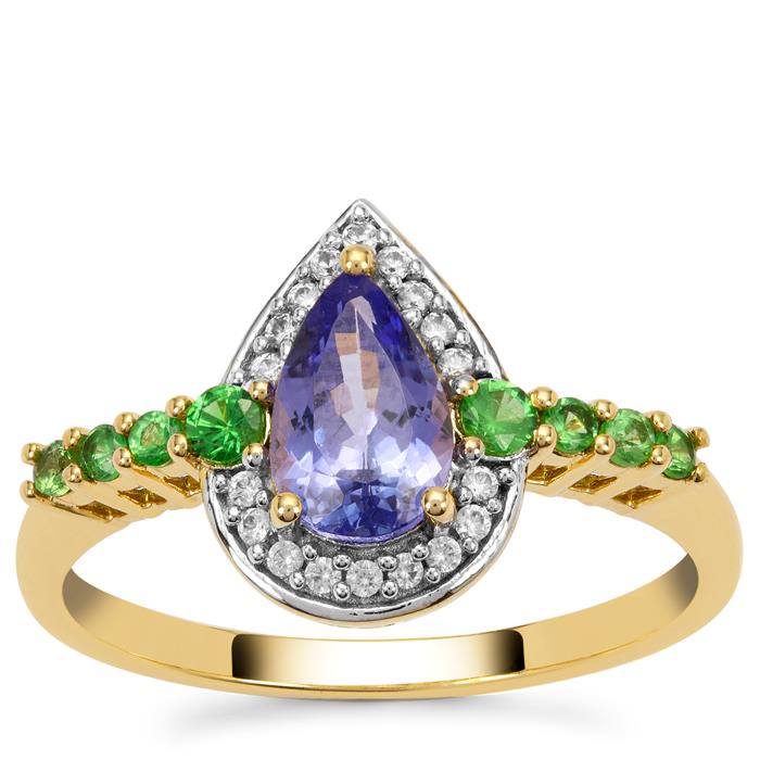 AA Tanzanite, Tsavorite Garnet Ring with White Zircon in 9K Gold 1 ...