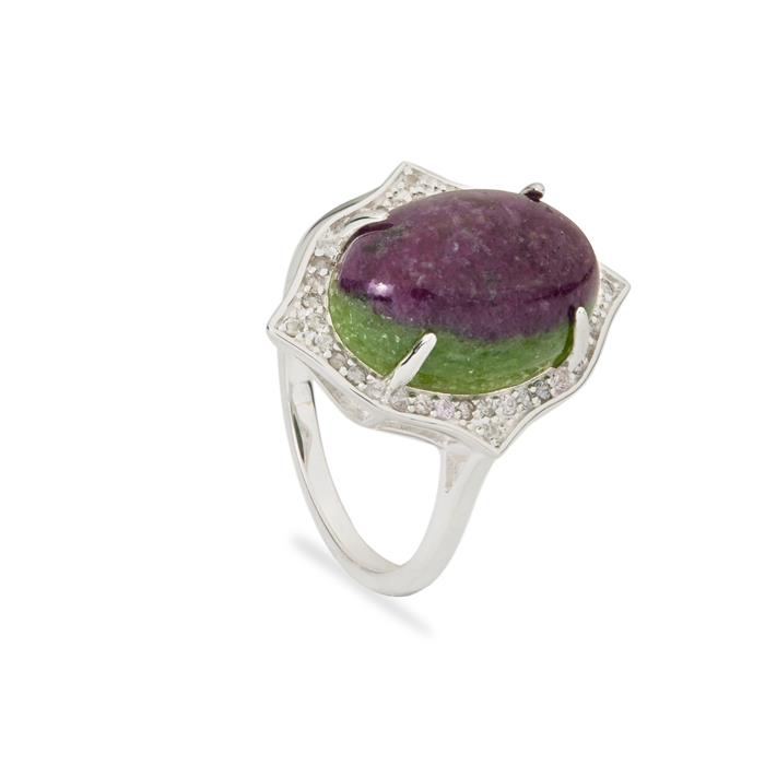 Ruby-Zoisite Ring with White Sapphire in Sterling Silver 7.71cts | Gemporia