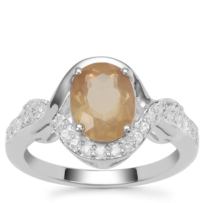 Imperial Mongolian Andesine Ring with White Zircon in Sterling Silver ...