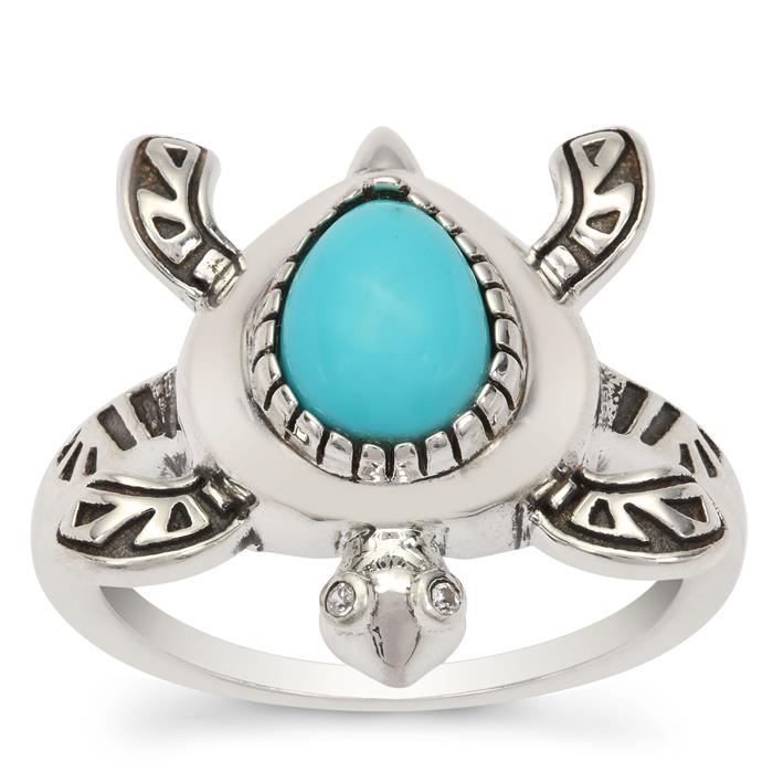 Sleeping Beauty Turquoise & White Zircon Oxidized Sterling Silver ...