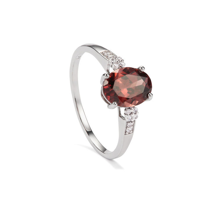 Red Zircon Ring with White Zircon in Platinum 950 2.60cts | Gemporia