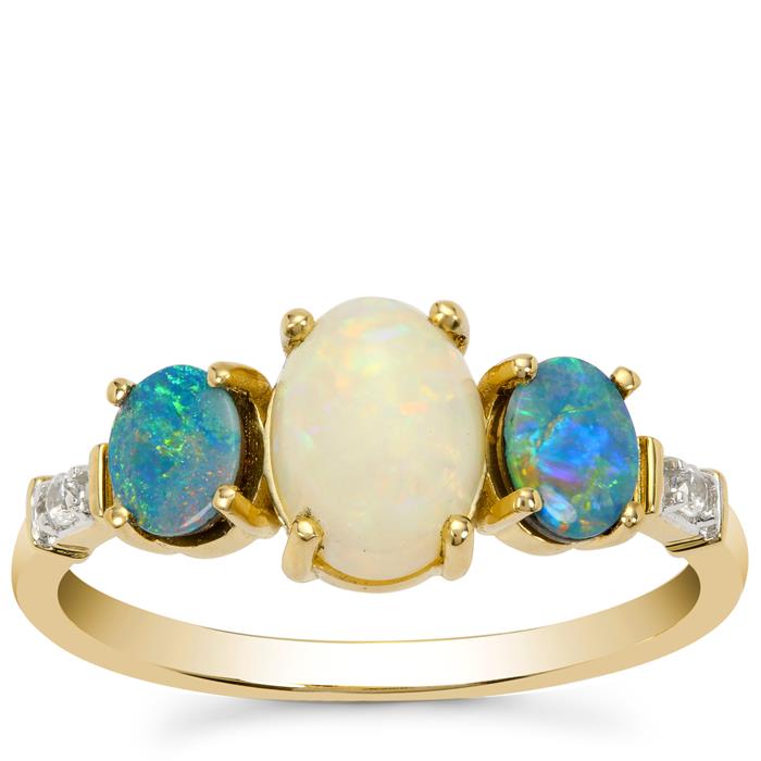 Coober Pedy Opal Crystal Opal On Ironstone And White Zircon 9k Gold Ring