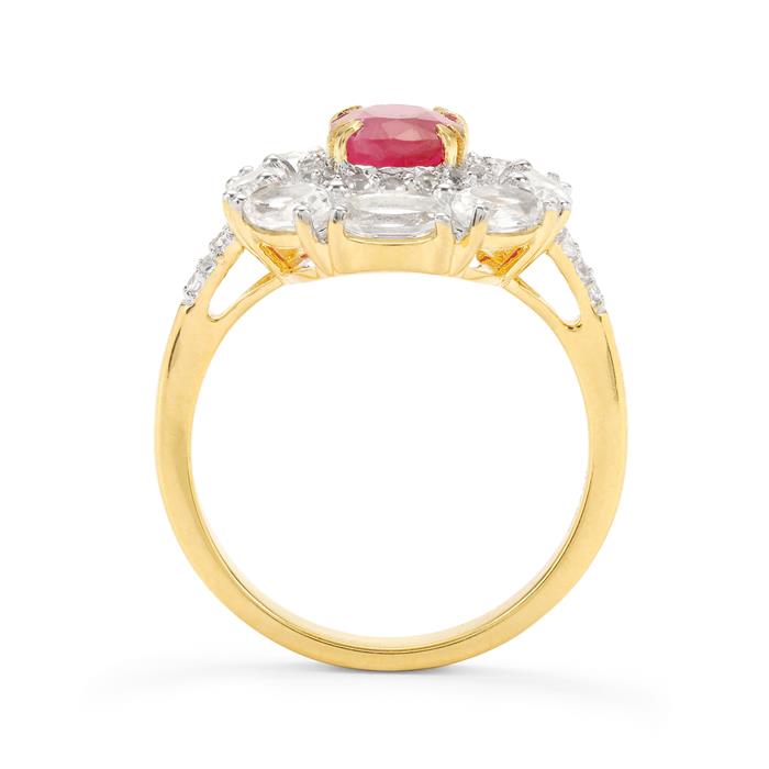 Kenyan Ruby Ring with White Topaz in Gold Plated Sterling Silver 4cts ...