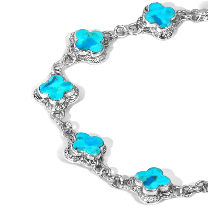 Turquoise Quatrefoil Bracelet in Sterling Silver 14.84cts | Gemporia